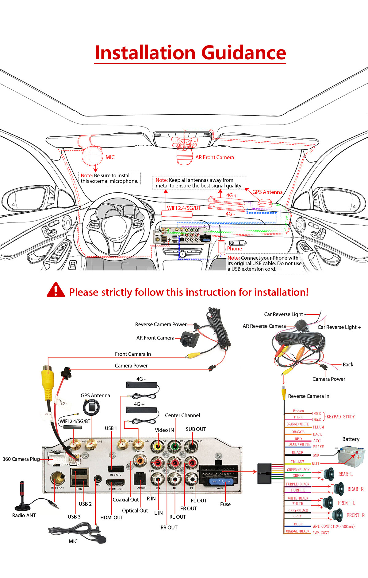 Joying Latest 1080P AR Reverse Camera Backup Camera