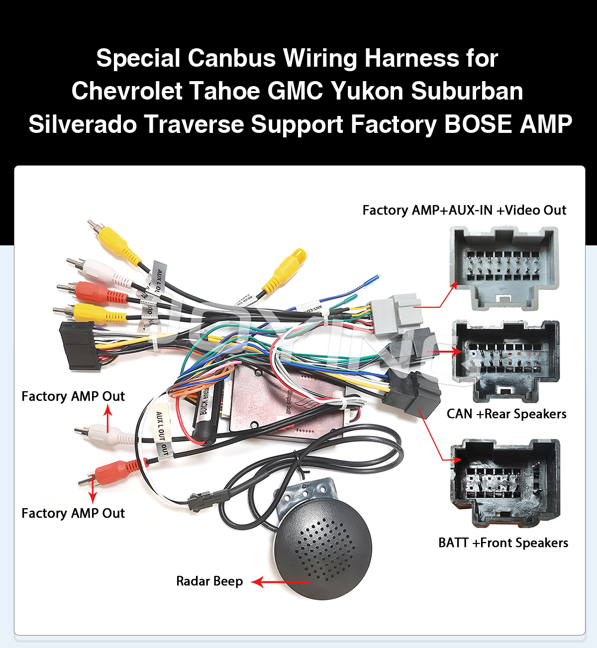 Chevrolet Tahoe GMC Canbus Adapter PowerHAarness support Bose AMP
