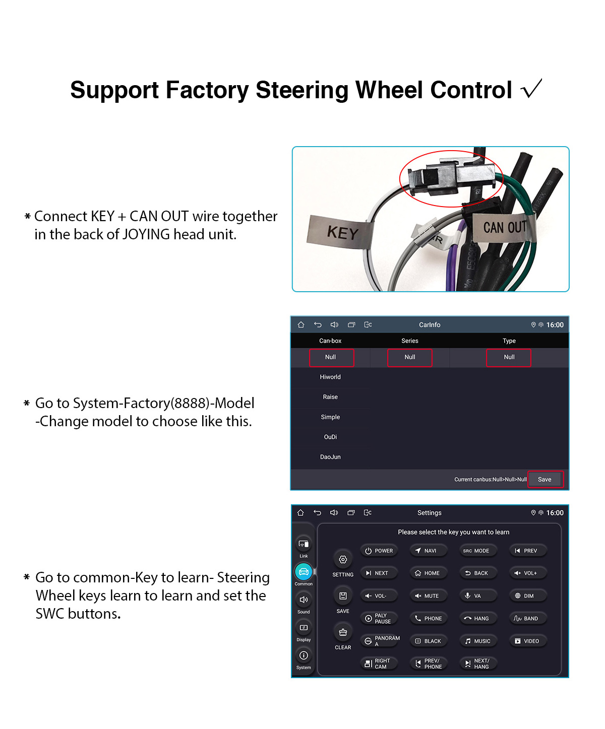 Joying Android head unit harness wiring cable for Honda universal