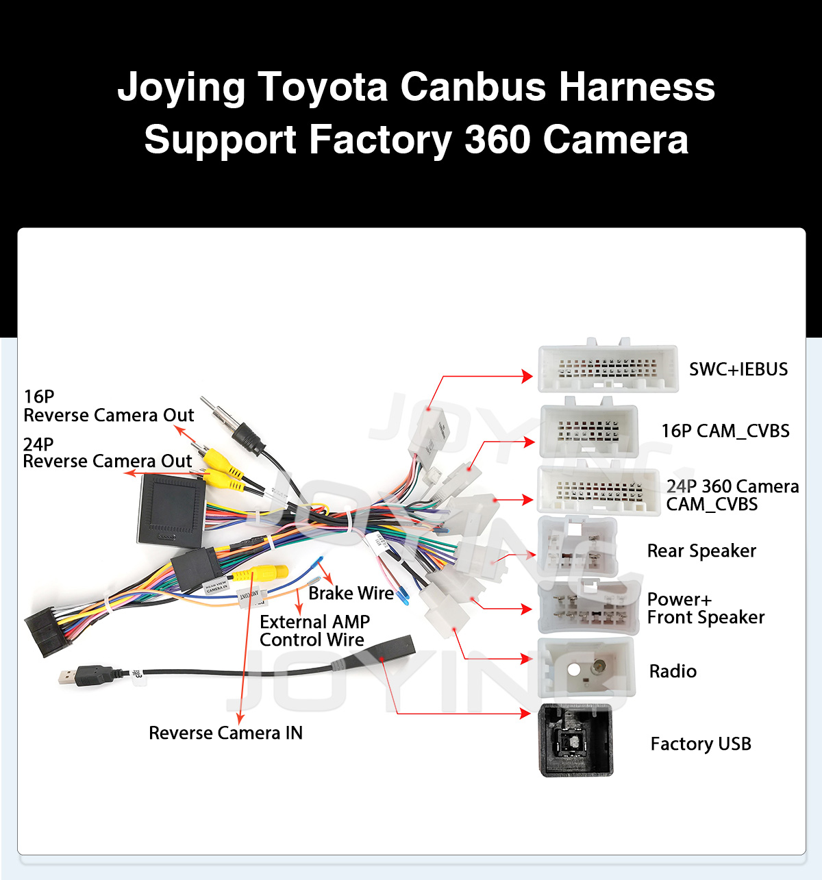 Joying Toyota Canbus Harness Wiring Cable Support Factory 360 Camera