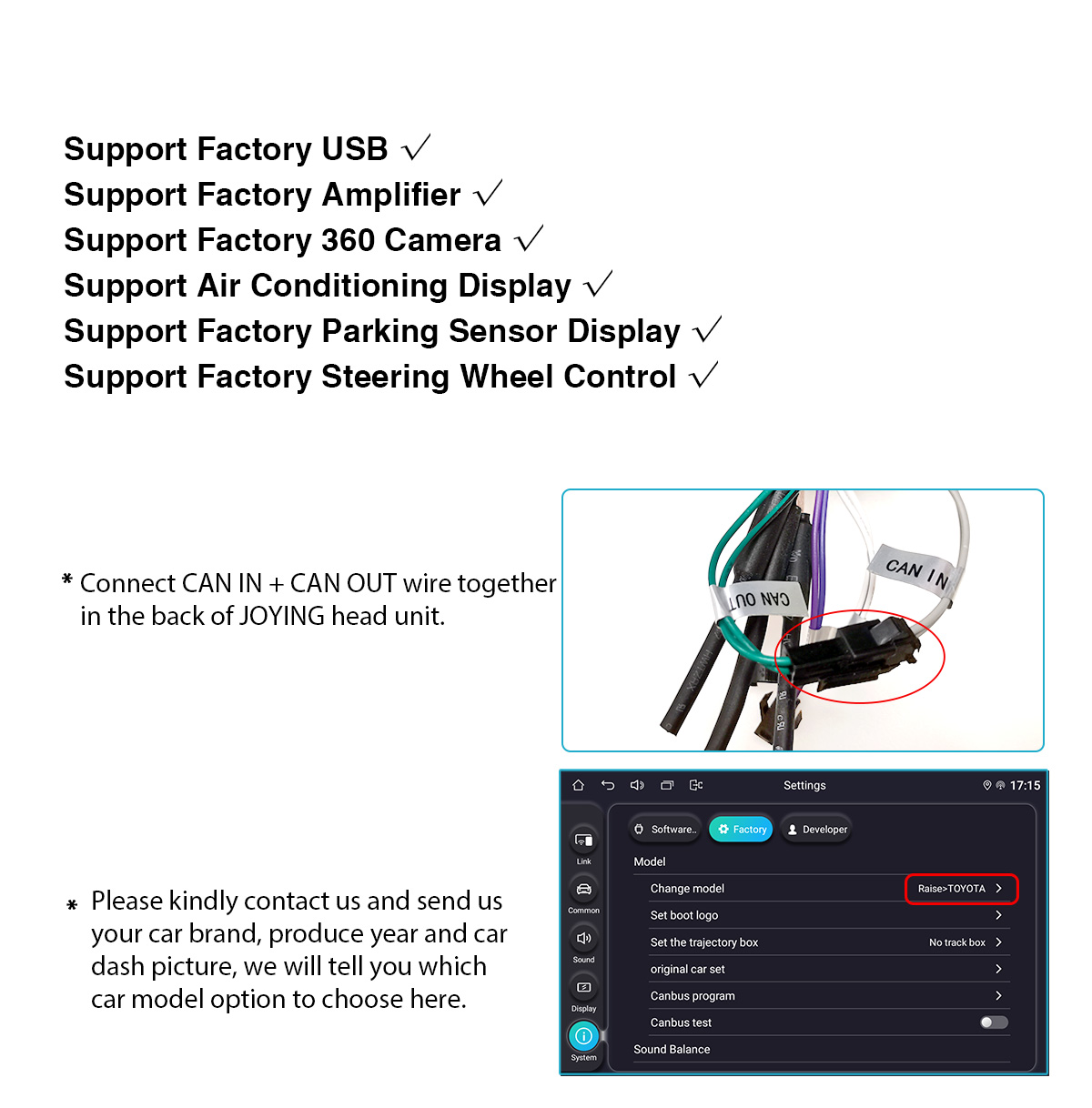 Joying Toyota Canbus Harness Wiring Cable Support Factory 360 Camera