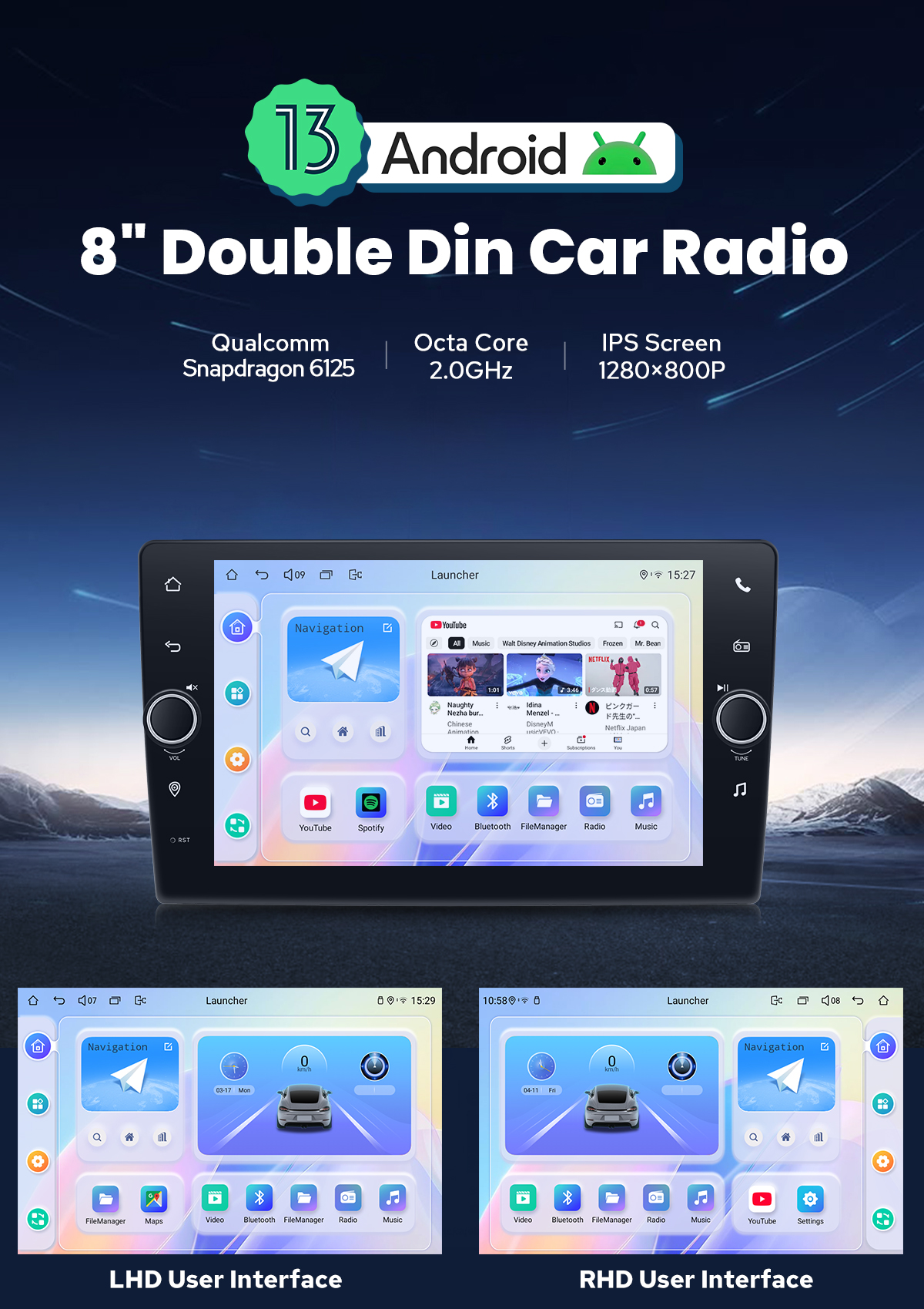 8" Double Din Android 13 Car Audio System - Joying